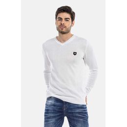 Cipo & Baxx V-Ausschnitt-Pullover CIPO & BAXX "Pullover", Herren, Gr. L, weiß, 65% Polyester;35% Viskose, unifarben, casual, regular fit, V-Ausschnitt, Pullover, mit V-Ausschnitt, CP242