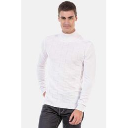 Cipo & Baxx Rollkragenpullover CIPO & BAXX "Pullover", Herren, Gr. L, weiß, 65% Polyester;35% Viskose, unifarben, casual, regular fit, Rundhals, Pullover, mit kariertem Strickmuster, CP241