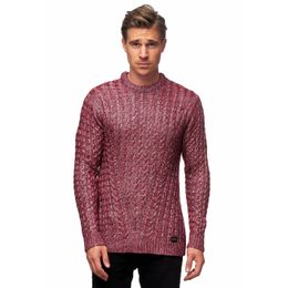 Strickpullover Rusty Neal, Herren, Gr. L, rot (weinrot), 65% Polyacryl, 25% Baumwolle, 10% Wolle, unifarben, casual, normal, Rundhals, Pullover, mit trendigem Zopfmuster