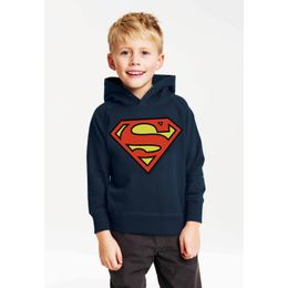 Kapuzensweatshirt logoshirt "DC - Superman Logo Clean", Herren, Gr. 92/98, blau (dunkelblau), 80% Baumwolle, 20% Polyester, unifarben, casual, normal, ohne Ausschnitt, Langarm, Sweatshirts, mit coolem Print