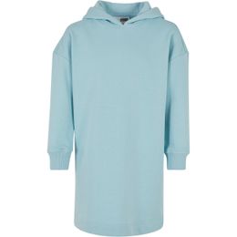 Shirtkleid Urban Classics "Urban Classics Damen Girls Oversized Terry Hoody Dress", Mädchen, Gr. 110/116, Normalgrößen, blau (oceanblau), 65% Baumwolle, 35% Polyester, unifarben, klassisch, oversize, ohne Ausschnitt, Langarm, Kleider Sweatkleid Minikleid