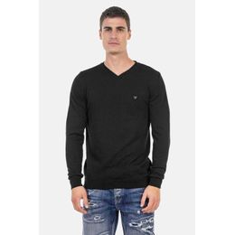 Cipo & Baxx V-Ausschnitt-Pullover CIPO & BAXX "Pullover", Herren, Gr. L, schwarz, 65% Polyester;35% Viskose, unifarben, casual, regular fit, V-Ausschnitt, Pullover, mit V-Ausschnitt, CP242