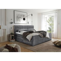 Boxspringbett, B:183cm L:220cm, grau, ED EXCITING DESIGN, 92% Polyester, 8% Nylon, Komplettbetten, "Bolivia", harte Seite mit Kokosmatte, weiche