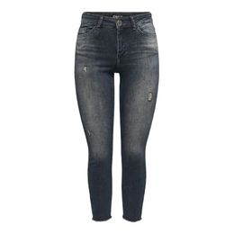 Skinny-fit-Jeans Only "ONLBLUSH MW SK RW ANK DNM", Damen, Gr. L (40), Länge 32, blau schwarz denim, Denim/Jeans, Obermaterial: 92% Baumwolle, 6% Elastomultiester, 2% Elasthan, unifarben, modisch, skinny fit knöchellang, Jeans