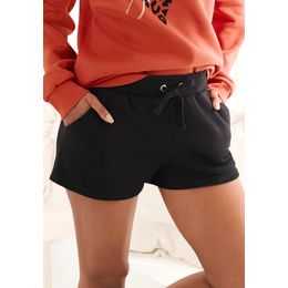 Lascana Damen Sweatshorts, Gr. 36, schwarz, Obermaterial: 60% Baumwolle, 40% Polyester, unifarben, Hosen, Lounge-/Relaxshorts mit Bindeband,
