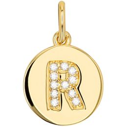 Amor Damen Buchstabenanh&auml;nger "A-Z", R, Silber 925 (Sterlingsilber), 0,76 g, gold, Silber 925 (Sterlingsilber), Schmuckanh&auml;nger, mit Zirkonia (synth.)