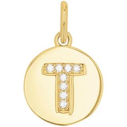 Amor Damen Buchstabenanh&auml;nger "A-Z", T, Silber 925 (Sterlingsilber), 0,81 g, gold, Silber 925 (Sterlingsilber), Schmuckanh&auml;nger, mit Zirkonia (synth.)