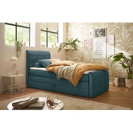 Boxspringbett, B:103cm L:220cm, blau, ED EXCITING DESIGN, 92% Polyester, 8% Nylon, Komplettbetten, "Bolivia", harte Seite mit Kokosmatte, weiche
