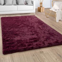 Hochflor-Teppich Paco Home, B:140cm H:37mm L:200cm, lila, Polyester, Teppiche, "Silky 591", Uni-Farben, besonders weich und kuschelig
