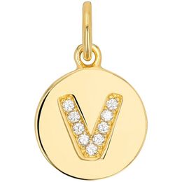 Amor Damen Buchstabenanh&auml;nger "A-Z", V, Silber 925 (Sterlingsilber), 0,74 g, gold, Silber 925 (Sterlingsilber), Schmuckanh&auml;nger, mit Zirkonia (synth.)