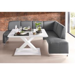 Eckbank, B:244cm H:91cm T:157cm, grau, exxpo - SOFA FASHION, NaturLeder;Strukturstoff (Zusammensetzung: Polyester 100%);Luxus-Microfaser