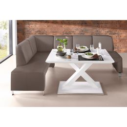 Eckbank, B:244cm H:91cm T:157cm, grau, exxpo - SOFA FASHION, NaturLeder;Strukturstoff (Zusammensetzung: Polyester 100%);Luxus-Microfaser