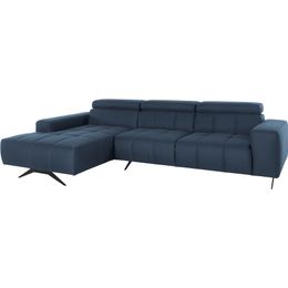 Ecksofa DOMO collection, B:287cm H:79cm T:175cm, blau, 100% Polyester, Wohnzimmer, Sofas, "Trento L-Form, mit Kufenfuß oder Einzelfuß", wahlweise mit