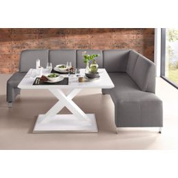 Eckbank, B:244cm H:91cm T:157cm, grau, exxpo - SOFA FASHION, NaturLeder;Strukturstoff (Zusammensetzung: Polyester 100%);Luxus-Microfaser