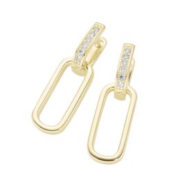 Damen Paar Creolen "mit wei&szlig;en Zirkonia und ovalem Behang, vergoldet, Silber 925", Silber 925 (Sterlingsilber), gold, Giorgio Martello MILANO, Silber