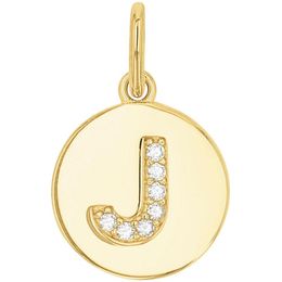 Amor Damen Buchstabenanh&auml;nger "A-Z", J, Silber 925 (Sterlingsilber), 0,8 g, gold, Silber 925 (Sterlingsilber), Schmuckanh&auml;nger, mit Zirkonia (synth.)