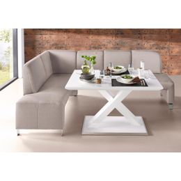 Eckbank, B:244cm H:91cm T:157cm, beige, exxpo - SOFA FASHION, NaturLeder;Strukturstoff (Zusammensetzung: Polyester 100%);Luxus-Microfaser