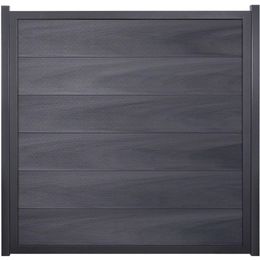 GroJa Viento Sichtschutzzaun Steingrau co-extrudiert mit Alu-Rahmen Anthrazit DB 703 Sichtschutz Lamellenzaun, 180 cm