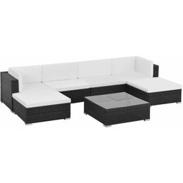 7-tlg. Garten-Lounge-Set mit Auflagen Poly Rattan Schwarz vidaXL