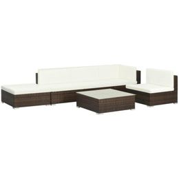 6-tlg. Garten-Lounge-Set mit Auflagen Poly Rattan Braun vidaXL