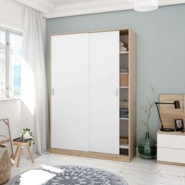 Garderobe Waterbury, Schlafzimmer Kleiderschrank mit 2 Schiebetüren, Schrank mit 3 Einlegeböden und Kleiderstange, cm 120x50h200, Eiche und Weiß