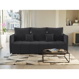 Petra – 3-sitzer-sofa mit schlaffunktion und bettkasten – aus samt - dunkelgrau