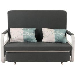 HHG - neuwertig] Schlafsofa 525, Schlafcouch Couch Sofa, Schlaffunktion Bettkasten Liegefläche, 130x185cm Stoff/Textil dunkelgrau