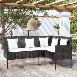 Sofa in L-Form Gartensofa Gartenmöbel - Gartenbank mit Kissen Poly Rattan Schwarz BV281331 Bonnevie