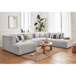 Victoire – modulare wohnlandschaft ecksofa rechts - 7-sitzer – aus cord - hellgrau