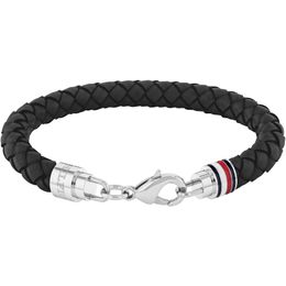 Lederarmband Tommy Hilfiger "ICONIC TH BRAIDED LEATHER, 2790545, 2790546", grau (schwarz, edelstahlfarben), Armbänder, Herren, Leder-Edelstahl, Leder, Edelstahl, mit Emaille