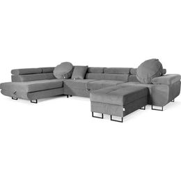 Sofiland - Ecksofa Aller Lang xl, Eckcouch mit Schlaffunktion und Bettkasten in Grau, Ecksofa mit Hocker, Ottomane Rechte.