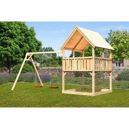 Karibu Spielturm 'Luis' naturbelassene nordische Fichte 200 x 345 x 200 cm