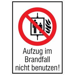 FP - Verbotsschild Folie B131xH185 mm, Aufzug im Brandfall nicht benutzen, langnachleuchtend