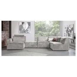 Wohnlandschaft RAUM.ID "Monolid U-Form", grau (hellgrau), B:405cm H:82cm T:192cm, 100% Polyester, Sofas, Module einzeln für individuelle Zusammenstellung, Bezug in Teddy-Optik