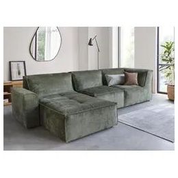 Ecksofa RAUM.ID "Monolid L-Form", grün (olivgrün), B:317cm H:82cm T:167cm, 100% Polyester, Sofas, Module einzeln für individuelle Zusammenstellung, Bezug in Teddy-Optik