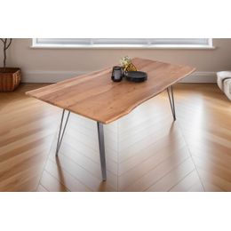Esstisch Baumkante massiv Akazie natur 180 x 90 cm Metallgestell silber CELIA