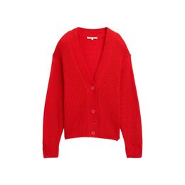 Tom Tailor Denim Damen Strick Cardigan mit V-Ausschnitt, rot, Uni, Gr. L