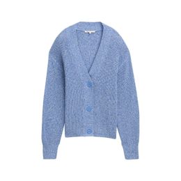 Tom Tailor Denim Damen Strick Cardigan mit V-Ausschnitt, blau, Meliert, Gr. M