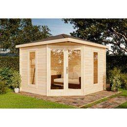 Alpholz - 5-Eck Gartenhaus Liwa Compact Gartenhaus aus Holz, Holzhaus mit 28 mm Wandstärke, Blockbohlenhaus mit MontagematerialNaturbelassen