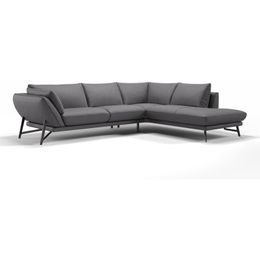 Sofanella - Leder Ecksofa estella Rechts Grau 285 x 99 x 82 cm Füße: Matt-Schwarz - Grau