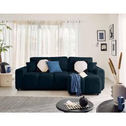 Lisa Design - Crocus - ecksofa beidseitig montierbar - 4 sitzplätze - schlaffunktion und bettkasten - aus kunstpelz - blau