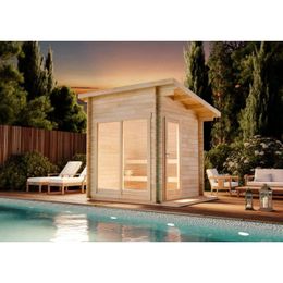 FinnTherm Saunahaus Lizzy XS Gartensauna 2 Sitzbänke aus Holz, Sauna mit 40 mm Wandstärke Außensauna Naturbelassen