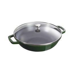 Staub Wok aus Gusseisen mit Glasdeckel, 30 cm, Basilikumgrün