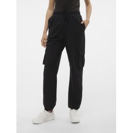 Véro Moda Cargohose VERO MODA "VMKIMBERLY HW CARGO PANT NOOS", Damen, Gr. M (38), Länge 32, schwarz, Web, Obermaterial: 90% Polyamid, 10% Elasthan, unifarben, modisch, knöchellang, Hosen