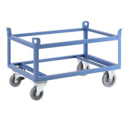 eurokraft pro Fahrgestell aus Stahl, für Europaletten, mit Zentralstopp, Ladehöhe 650 mm