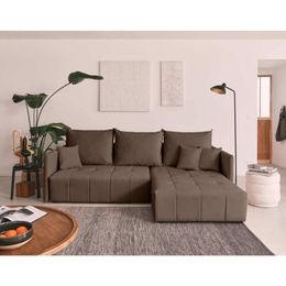 Petra – ecksofa beidseitig montierbar – mit schlaffunktion und bettkasten – 4-sitzer – aus samt - taupe