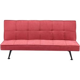 Beliani - 3-Sitzer Sofa Rot Stoffbezug Gesteppt mit Schalffunktion Hohe Metallbeine ohne Armlehnen Retro-Design Wohnzimmer Schlafsofa Sofabett