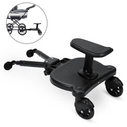 VINGO Buggy Board mit Sitz Kiddyboard Kinderwagen Board Trittbrett Universal Hilfspedal 360°Zweirad Design Schwarz