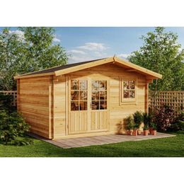 Alpholz - Garten- und Gerätehaus Roger-34 Imprägniert Gartenhaus aus Holz in Braun, Holzhaus mit 34 mm Wandstärke, Blockbohlenhaus mit