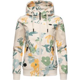 Outdoorjacke Ragwear "Nuggie Block Flower", Damen, Gr. XS (34), beige, Außenmaterial: 100% Polyester, Innenfutter: 100% Polyester, modisch, gerade hüftbedeckend, Langarm eng Rippstrickbündchen, Jacken, modische Damen Freizeitjacke mit floralem Print